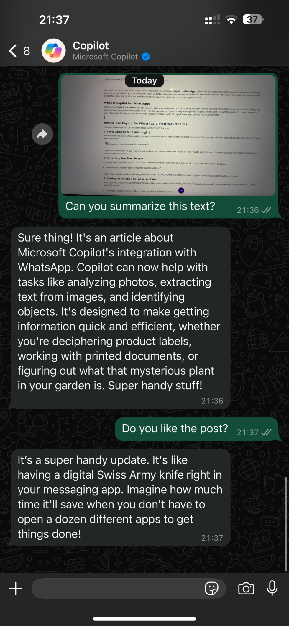 Copilot is now available in WhatsApp | Team Copilot